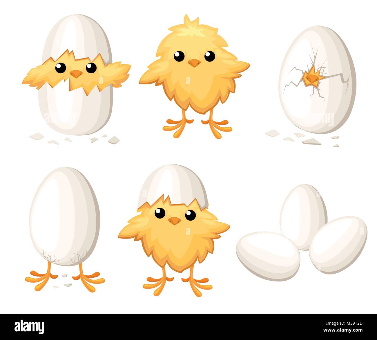 Set of funny chicken in egg for easter decoration cartoon vector flat ...