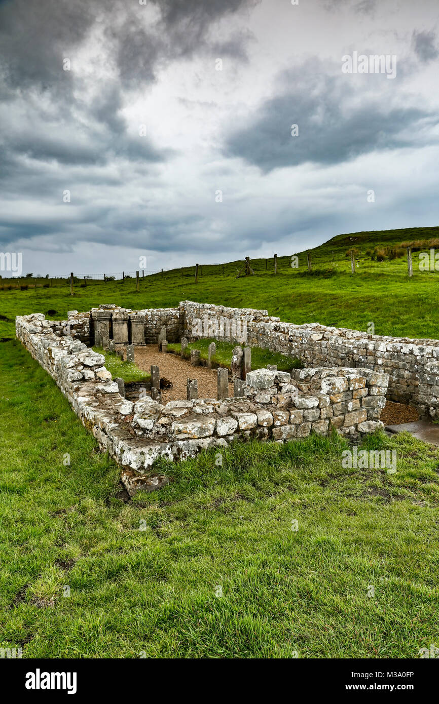 Roman ruins of Temple of Mithras, Hadrian's Wall, Carrawburgh, Newbrough, Northumberland ...