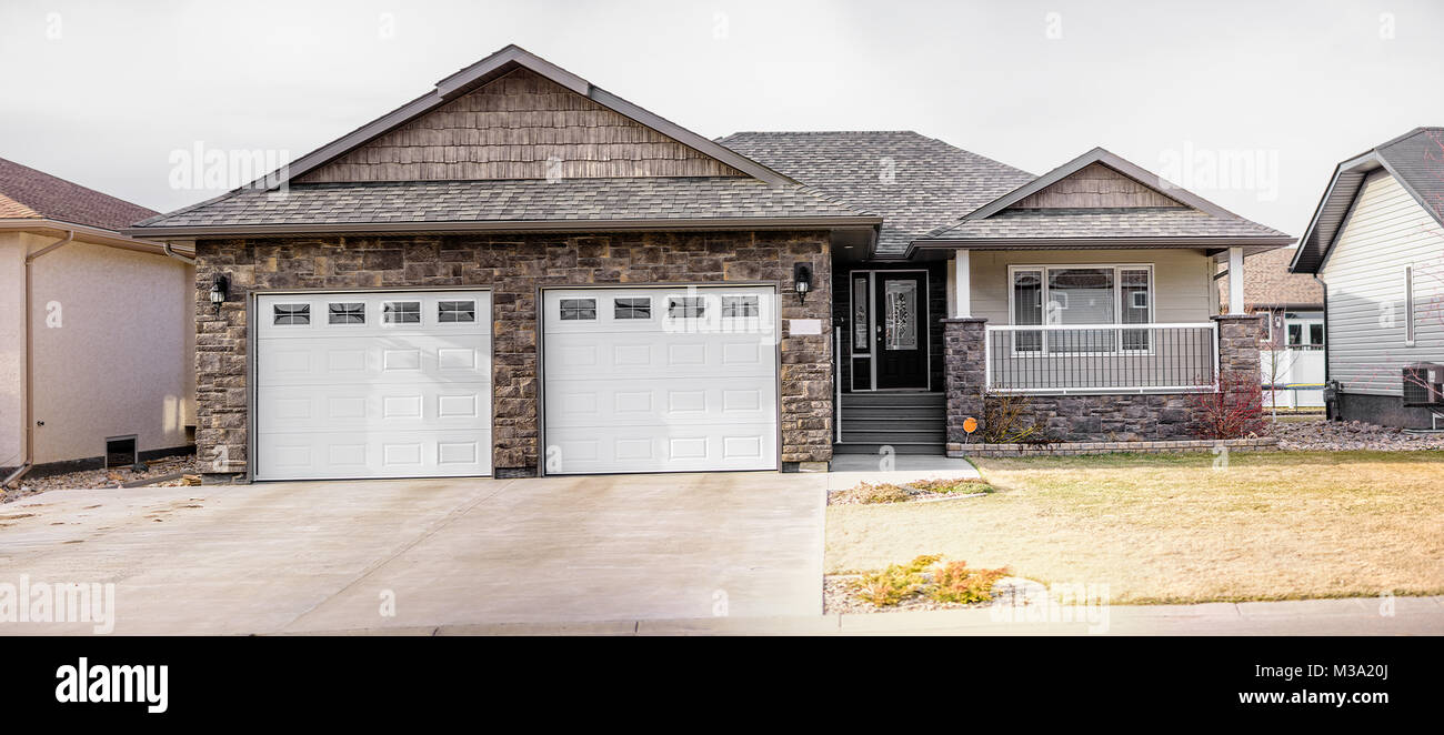 A typical American private house with a garage for a family in a suburb ...