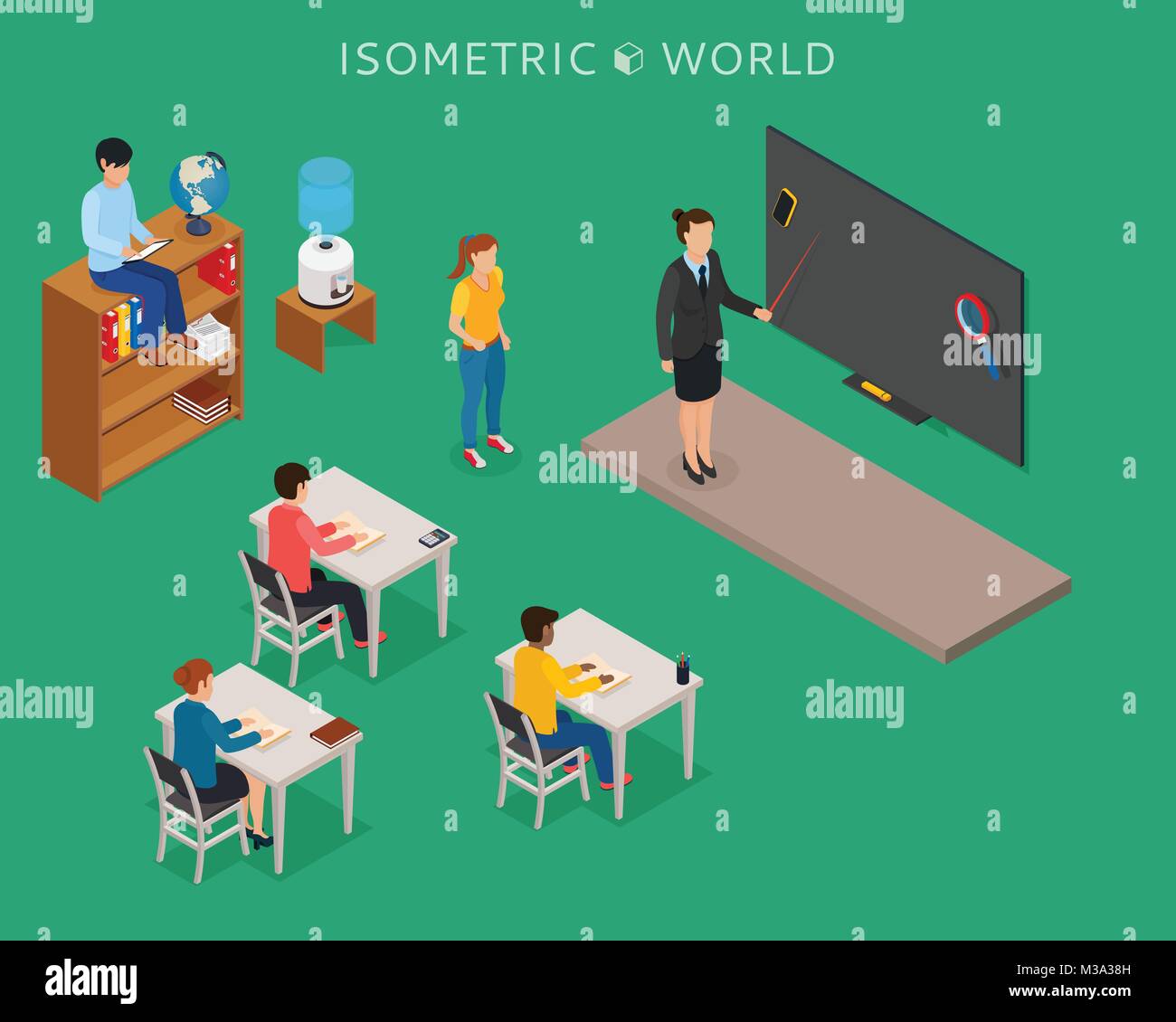 School education isometric design concept with teacher at blackboard ...
