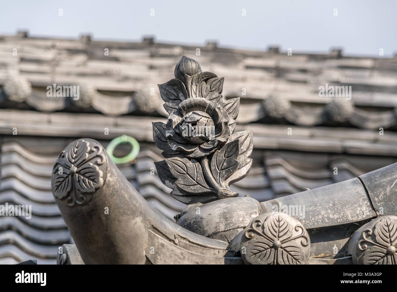 Flower-Shaped Tomebutagawara (Cover Tile) roof ridge of Hiruko Jinja or ...
