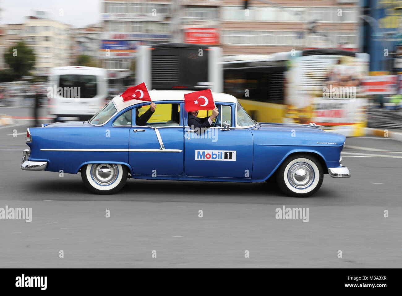 ISTANBUL, TURKEY - OCTOBER 29, 2017: Classic Car pass during 29 October ...