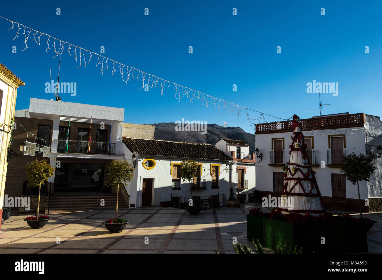 Views of the center of the white village of Benaojan in Malaga with ...