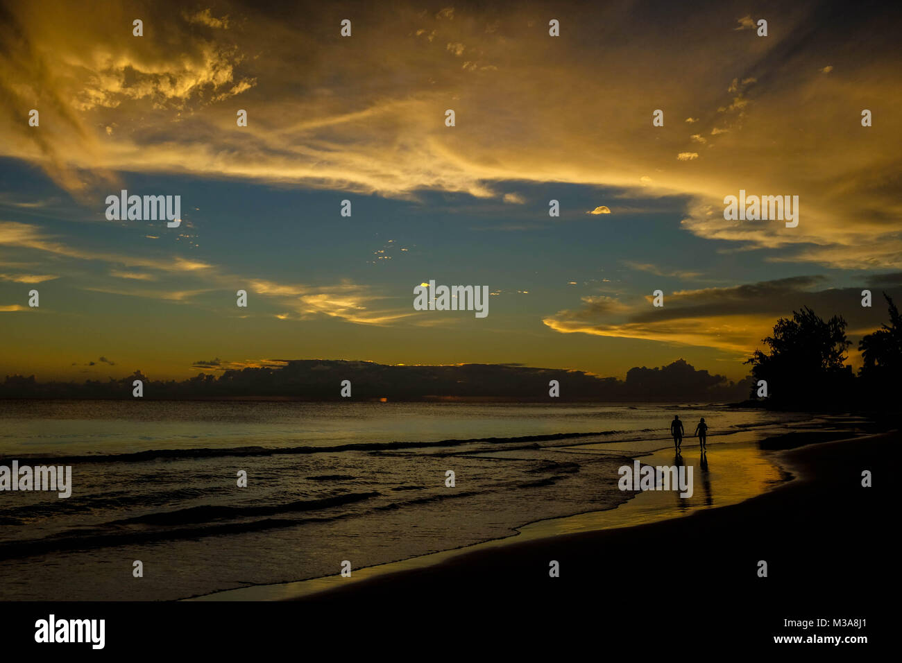 General views of Barbados, Caribbean, walking couple at sunset, beaches on Feb. 1, 2018 Stock ...
