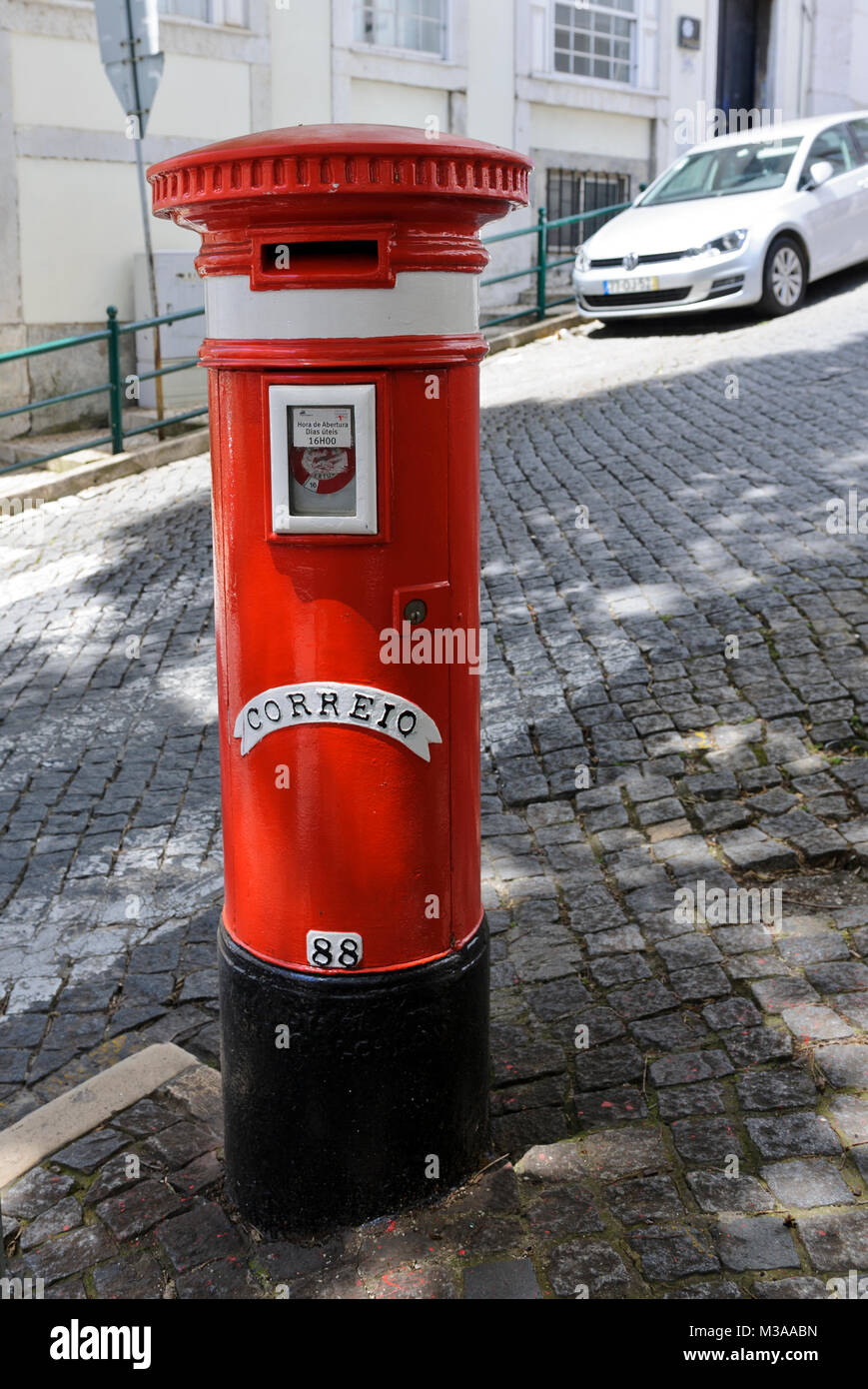 Upright red Postal box, Lisbon, Portugal Stock Photo - Alamy