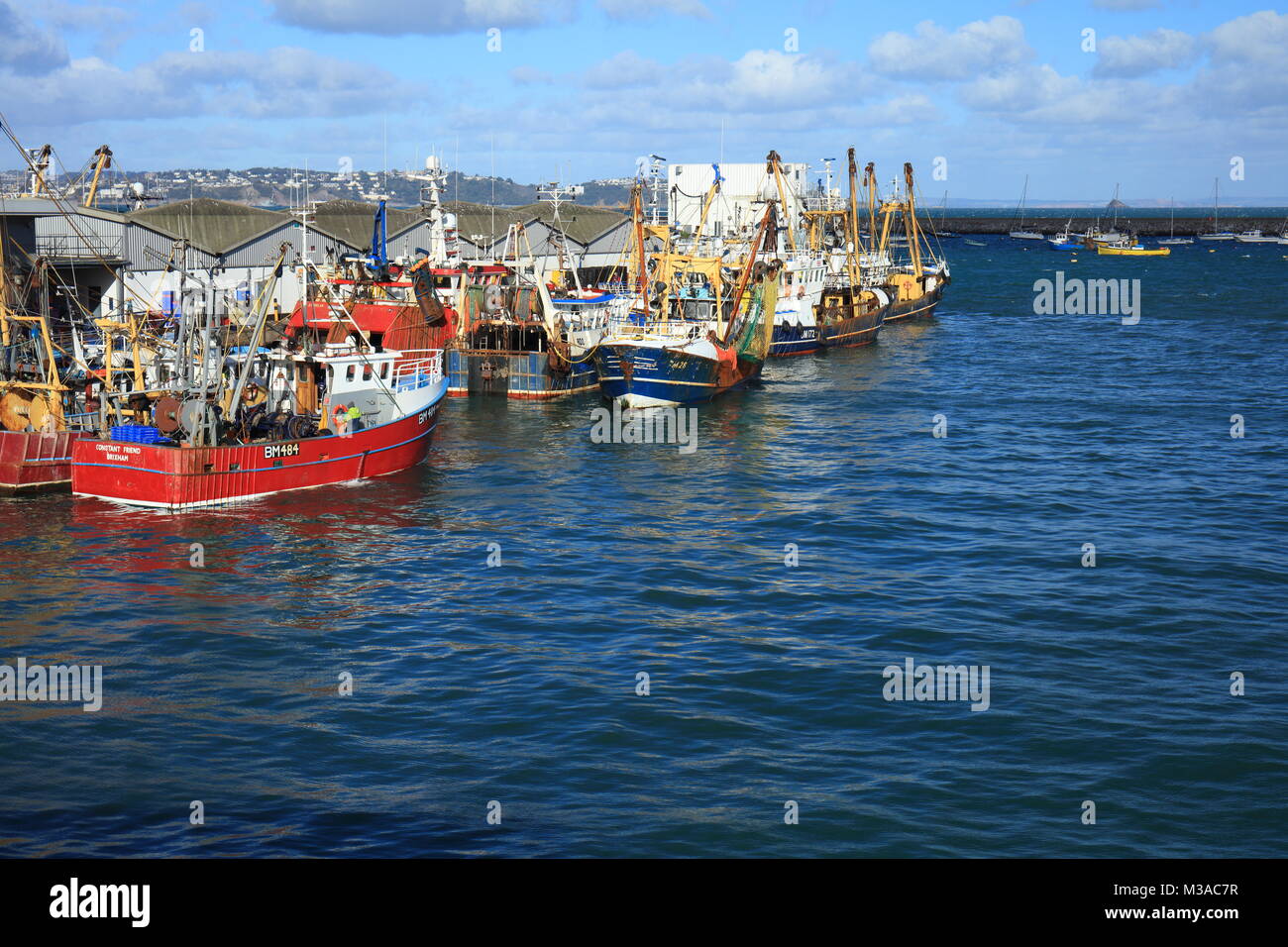 Commercial fishing boats, Brixham fish market, South Devon, England, UK ...