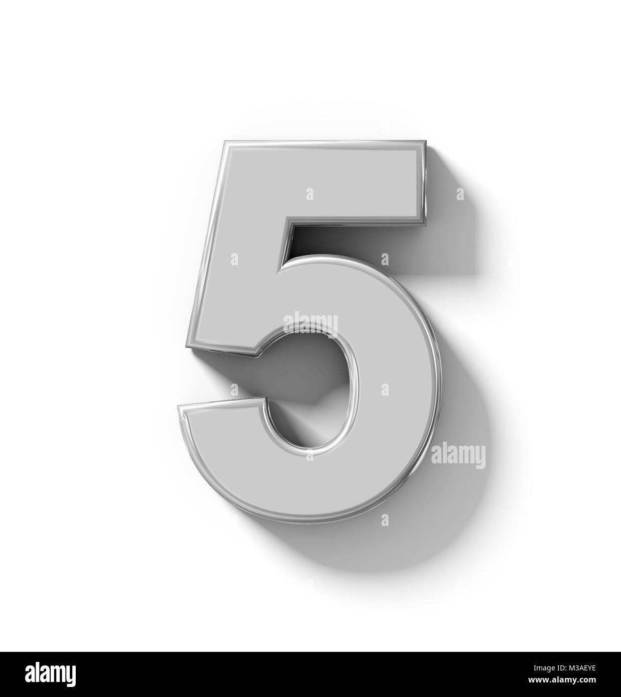 number 5 3D silver isolated on white with shadow - orthogonal ...