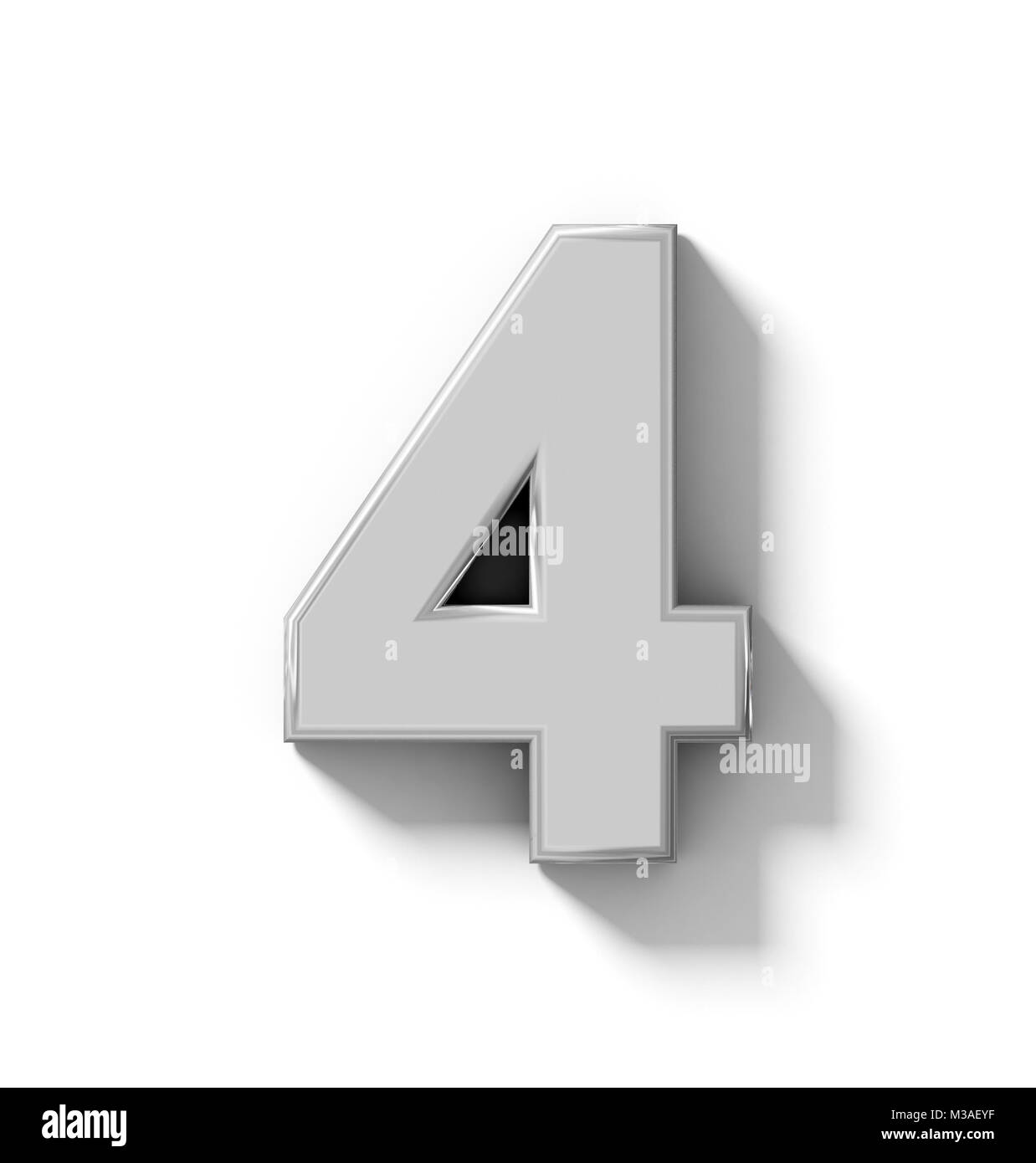 number 4 3D silver isolated on white with shadow - orthogonal ...