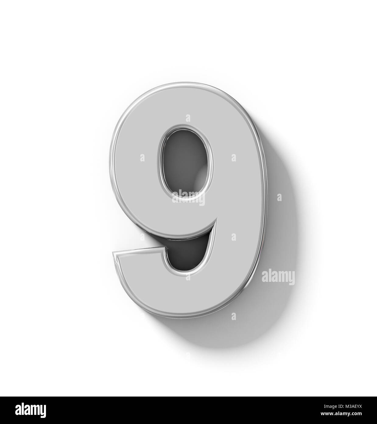 number 9 3D silver isolated on white with shadow - orthogonal ...