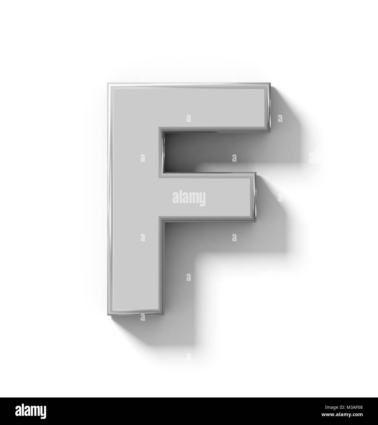 letter F 3D silver isolated on white with shadow - orthogonal ...