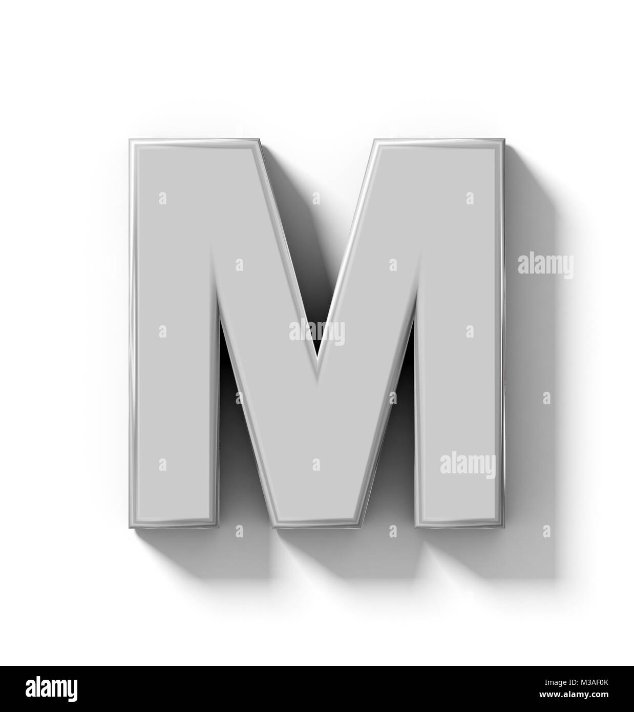 letter M 3D silver isolated on white with shadow - orthogonal ...