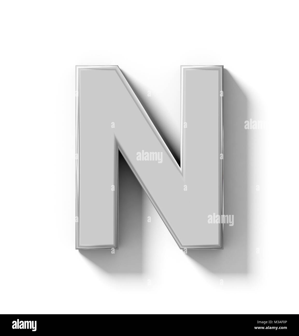 letter N 3D silver isolated on white with shadow - orthogonal ...