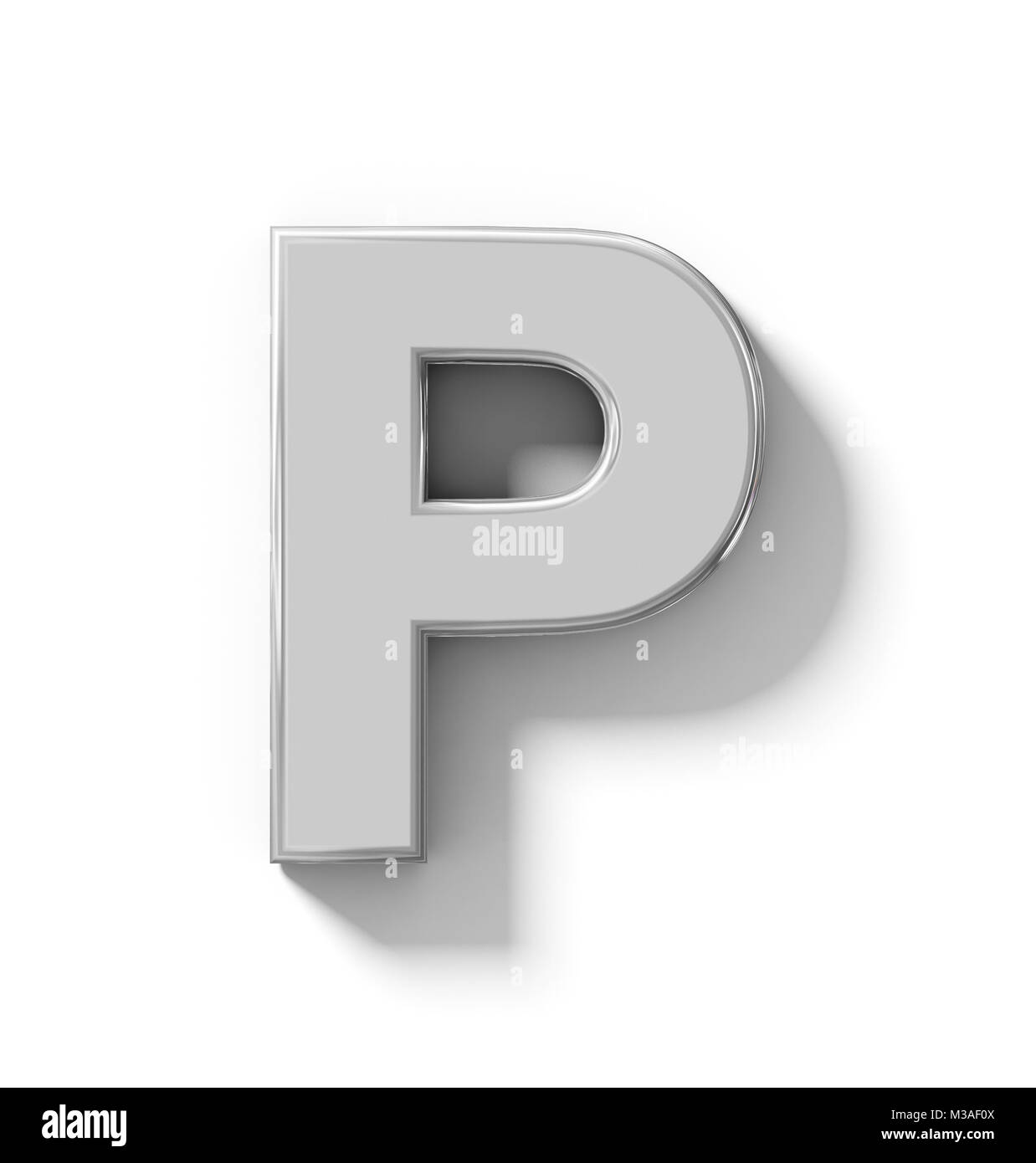 letter P 3D silver isolated on white with shadow - orthogonal ...
