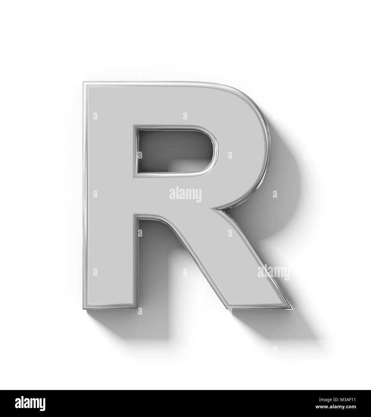 letter R 3D silver isolated on white with shadow - orthogonal ...