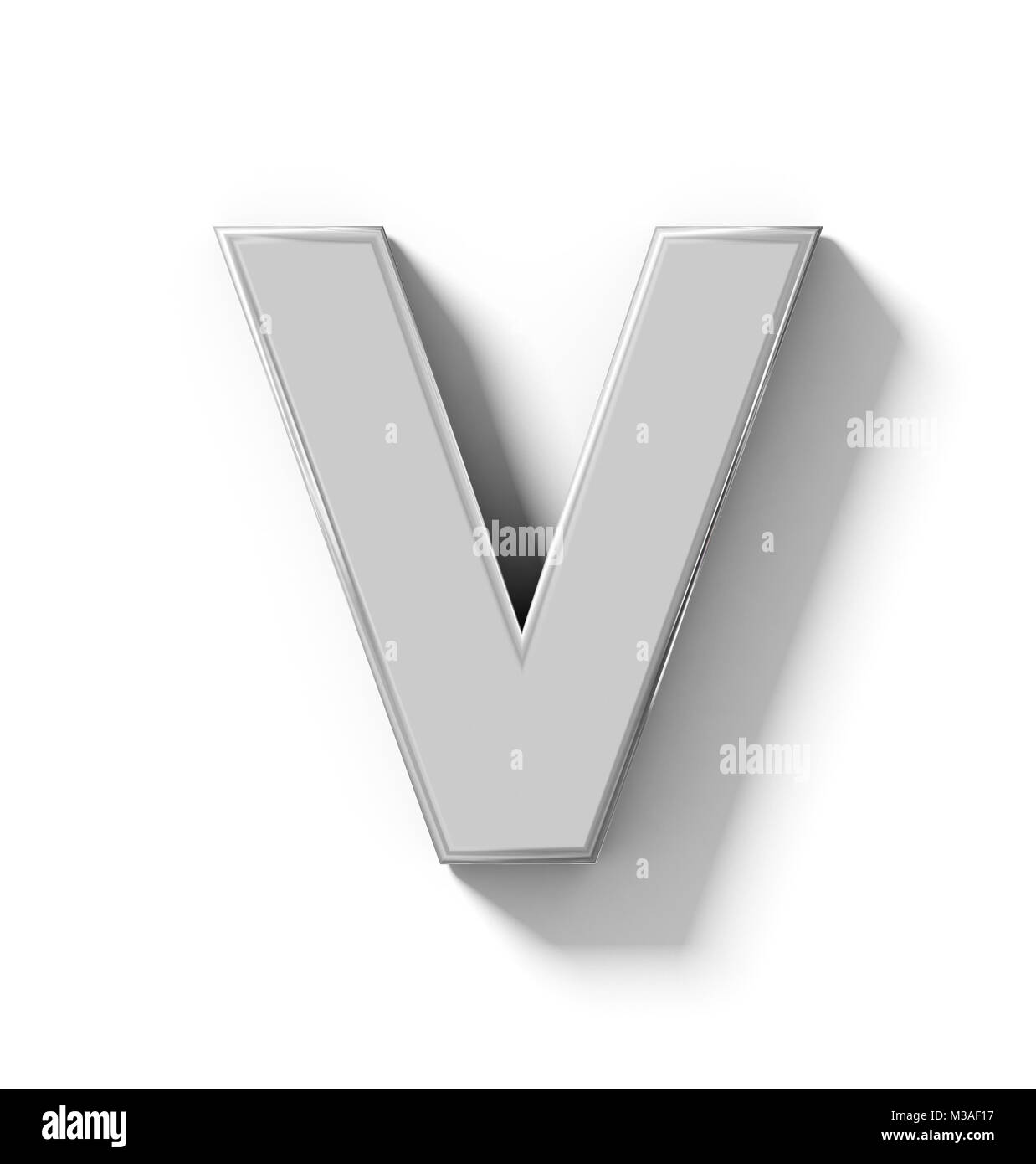 letter V 3D silver isolated on white with shadow - orthogonal ...