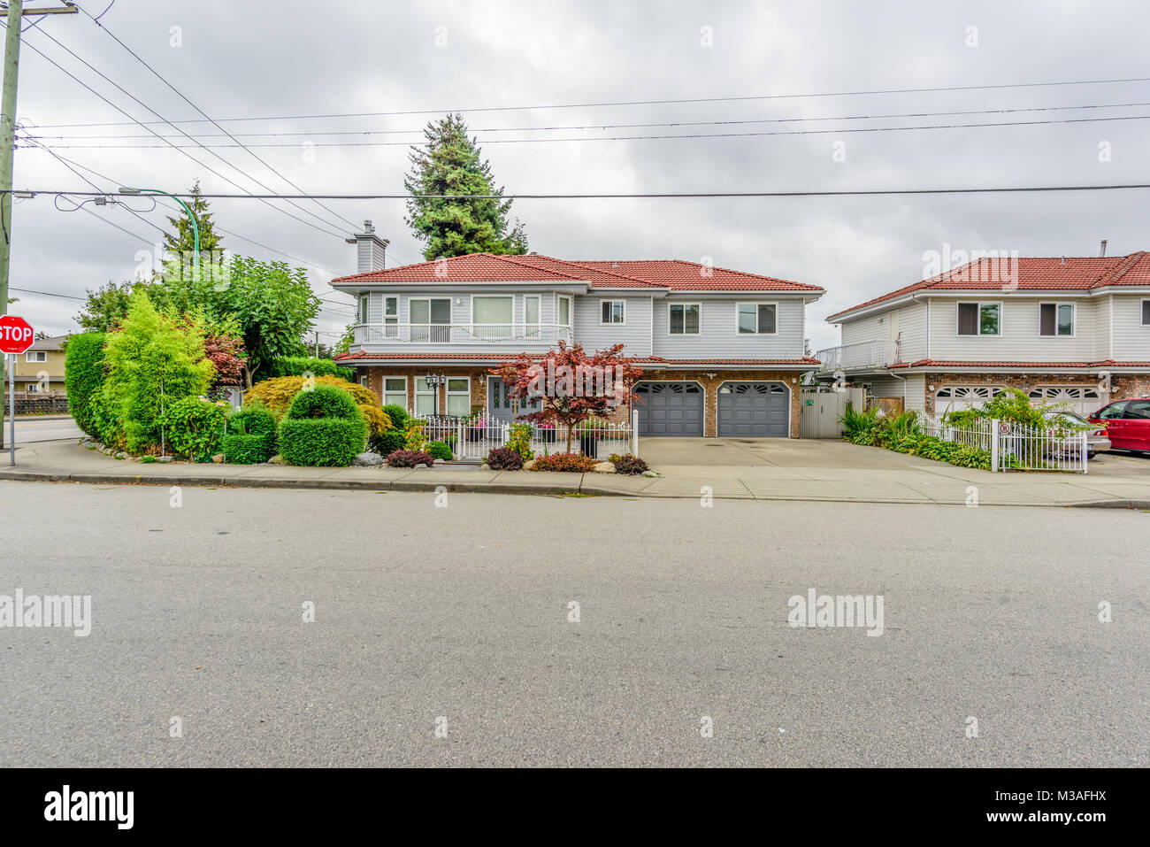 A typical American private house with a garage for a family in a suburb ...