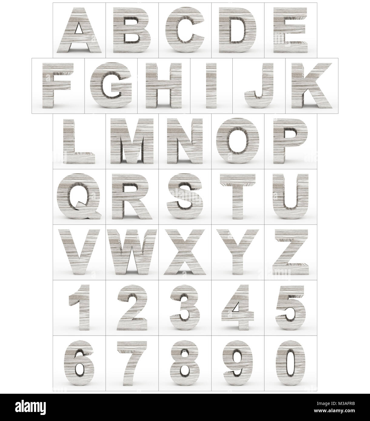 letters and numbers 3d wooden isolated on white - 3d rendering Stock ...