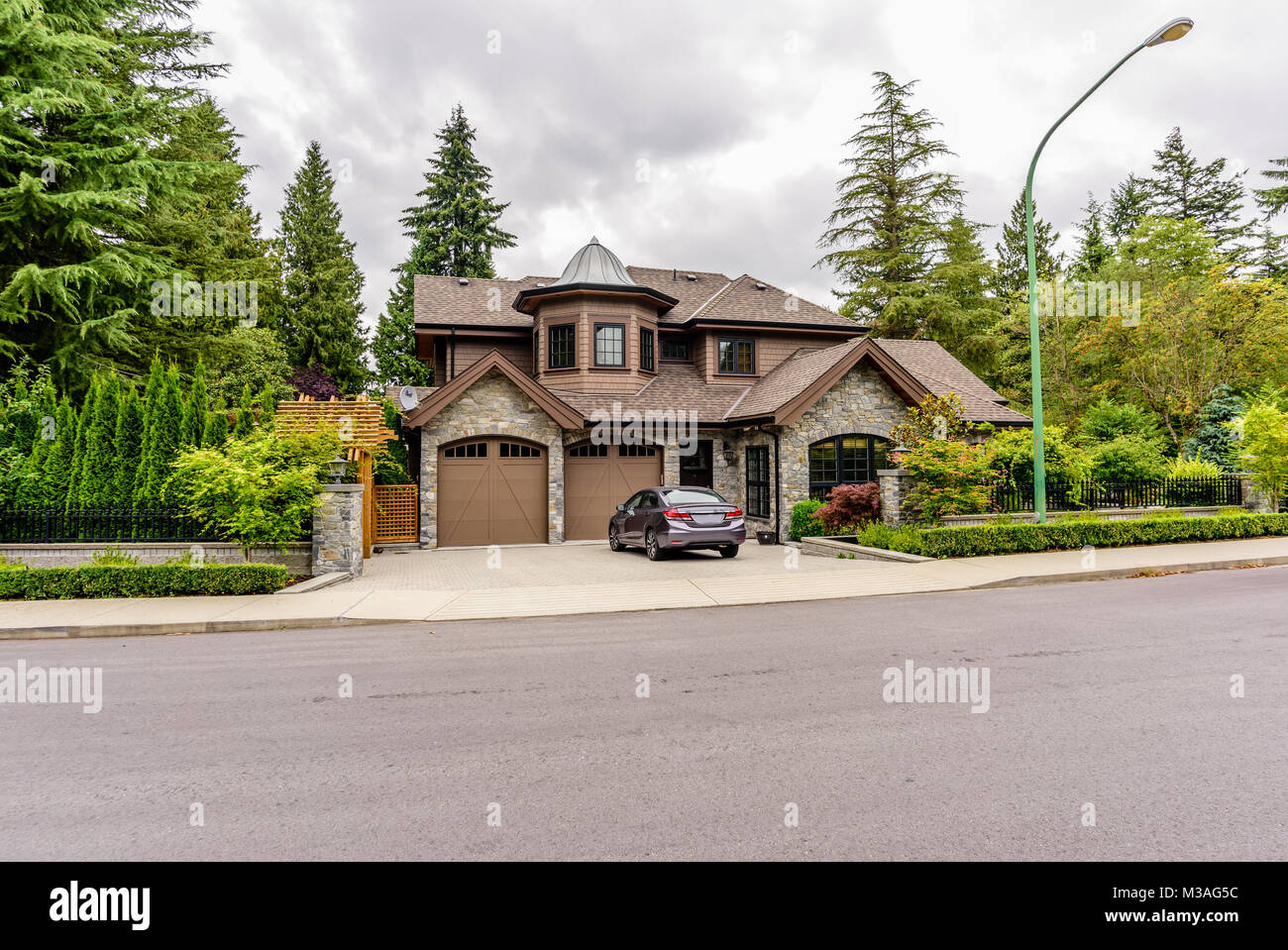 A typical American private house with a garage for a family in a suburb ...