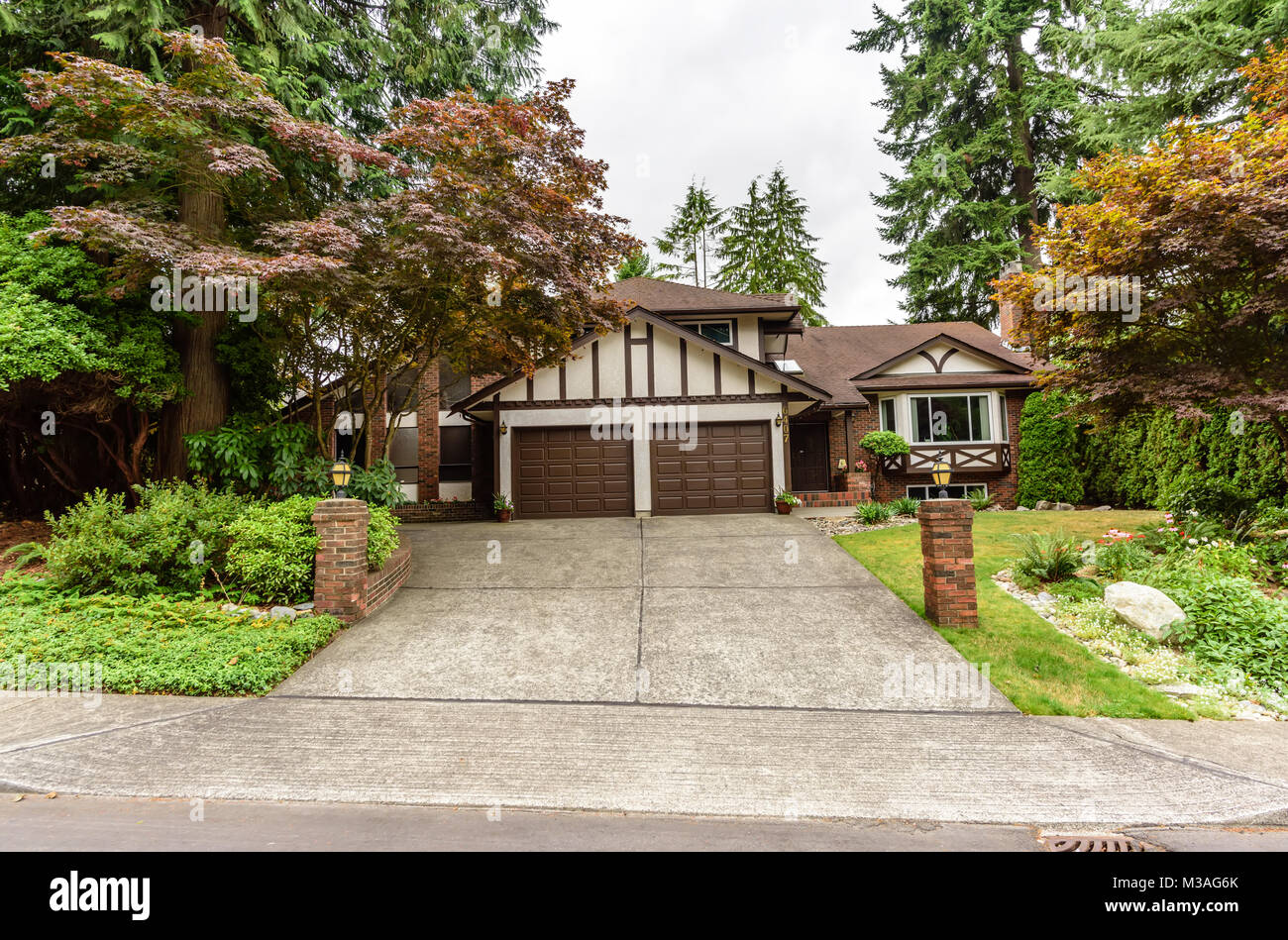 A typical American private house with a garage for a family in a suburb ...