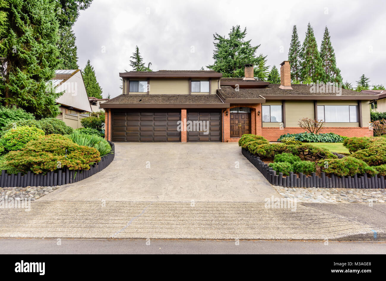A typical American private house with a garage for a family in a suburb ...
