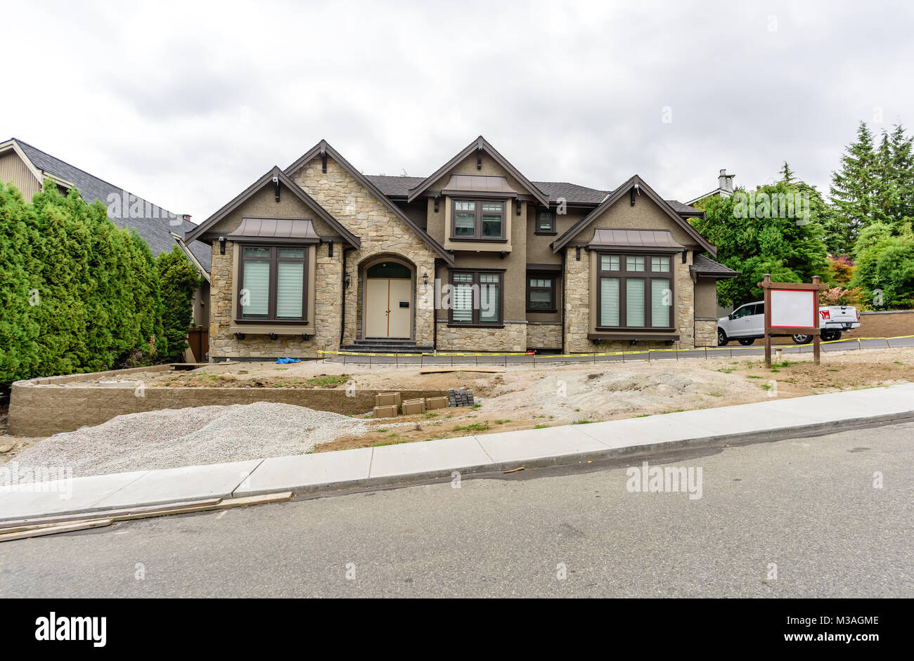 A typical American private house with a garage for a family in a suburb ...