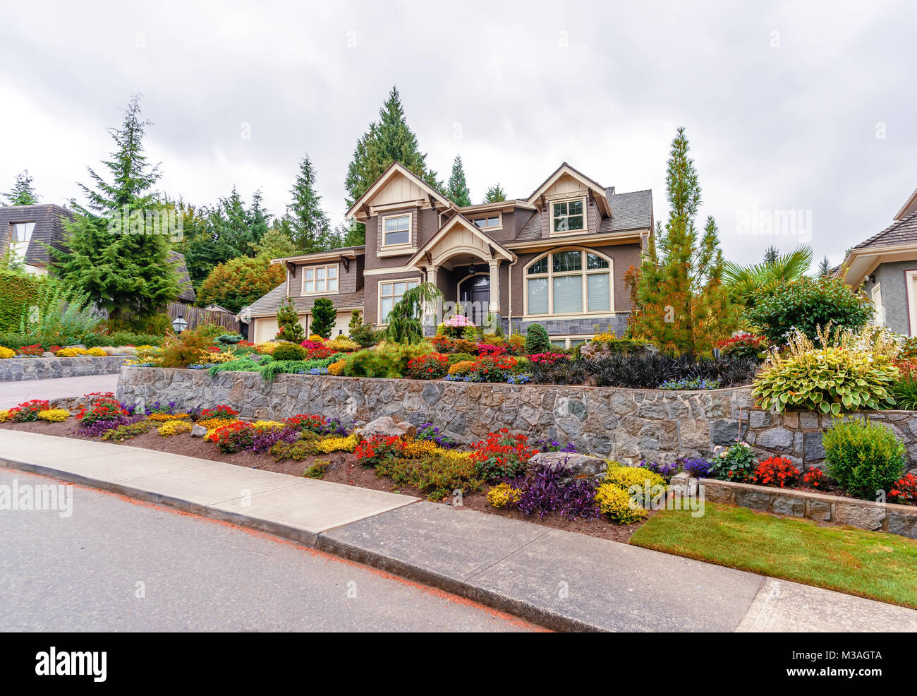 A typical American private house with a garage for a family in a suburb ...