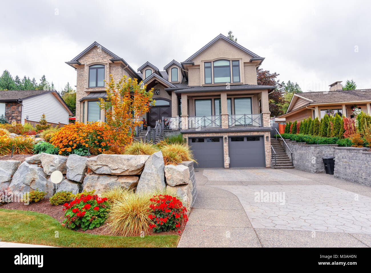 A typical American private house with a garage for a family in a suburb ...