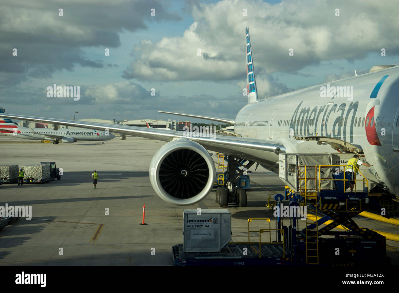 American Airlines planes being serviced at Miami International airport ...