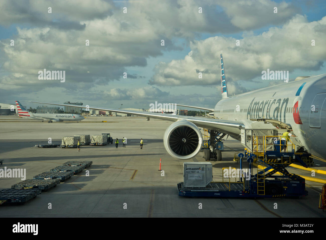 American Airlines planes being serviced at Miami International airport ...