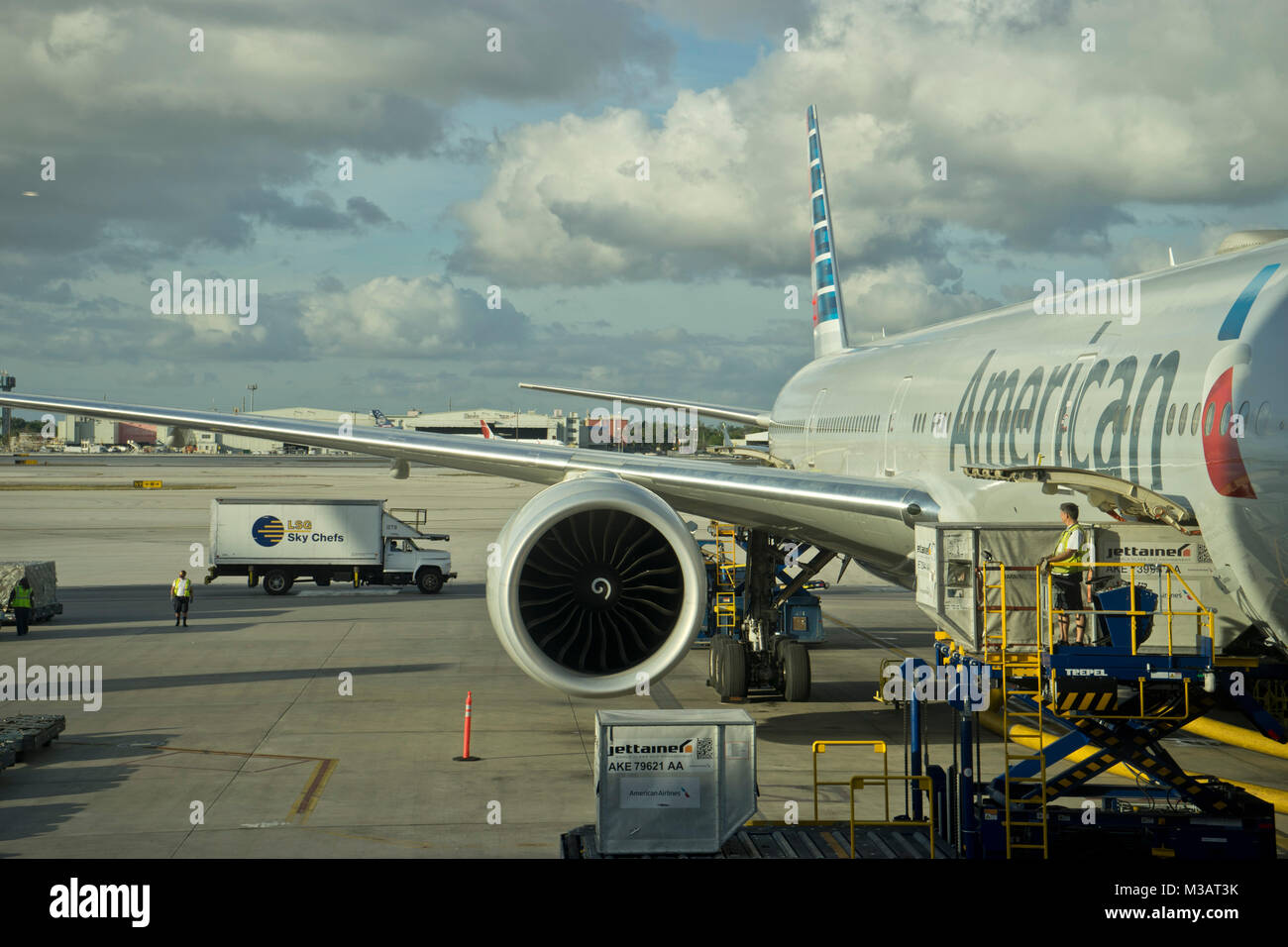 American Airlines planes being serviced at Miami International airport ...