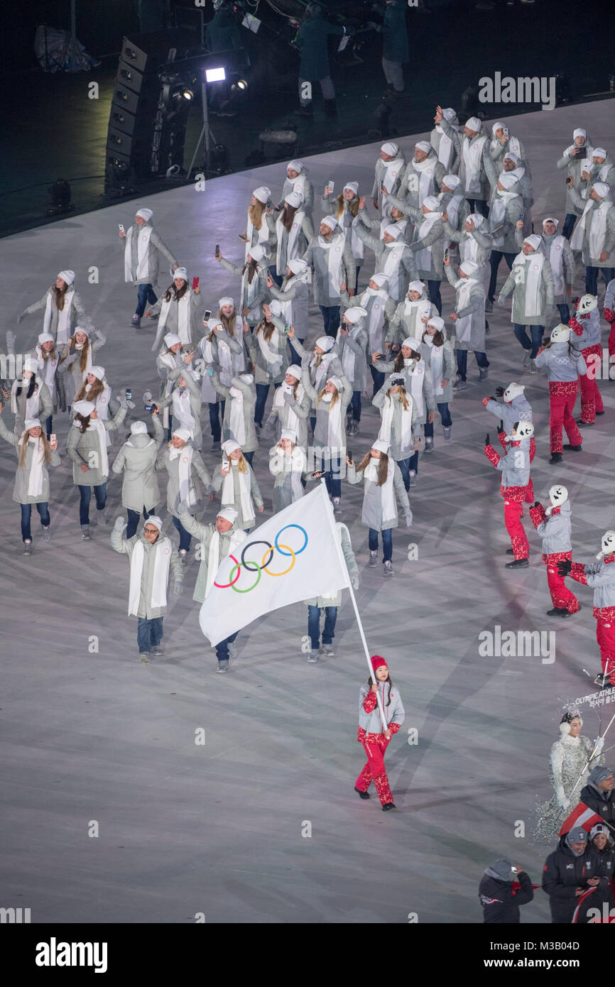 Pyeongchang, South Korea. Russian athletes, Opening Ceremony Olympic ...