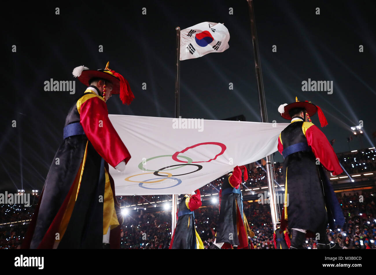 10th Feb, 2018. Olympic flag at PyeongChang Olympics The Olympic flag ...
