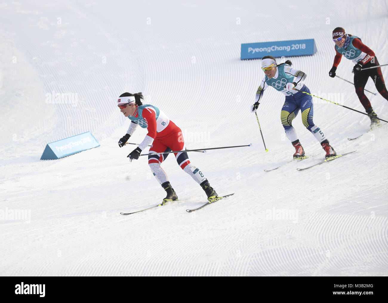 Pyeongchang, South Korea. 10th Feb, 2018. Sweden's Charlotte Kalla (C ...