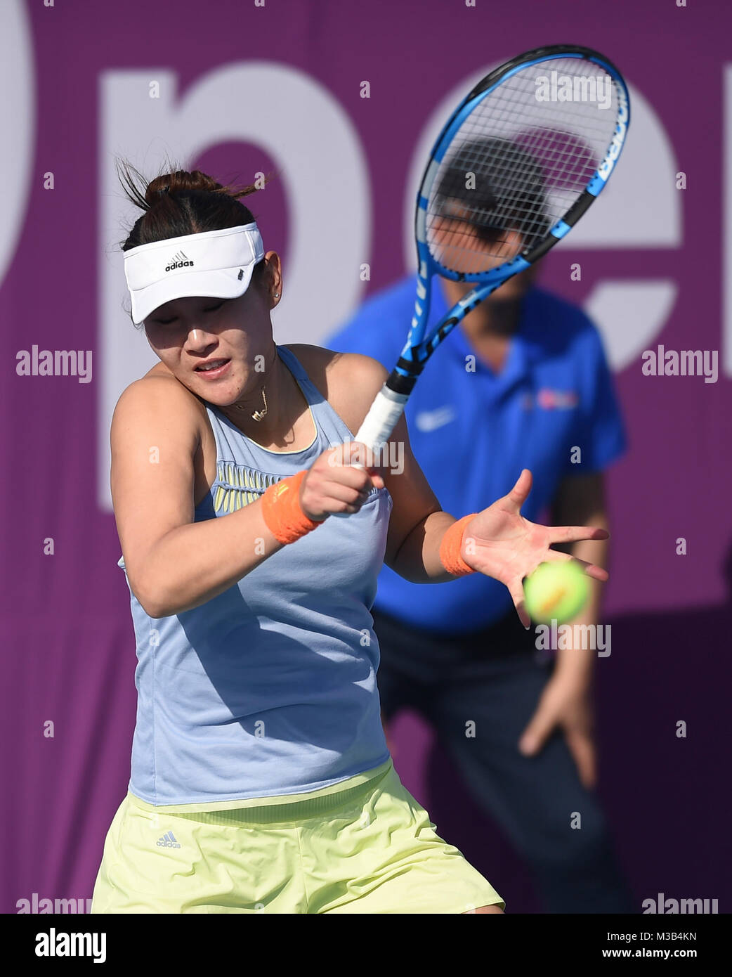 Doha, Qatar. 10th Feb, 2018. Duan Yingying of China hits a return ...