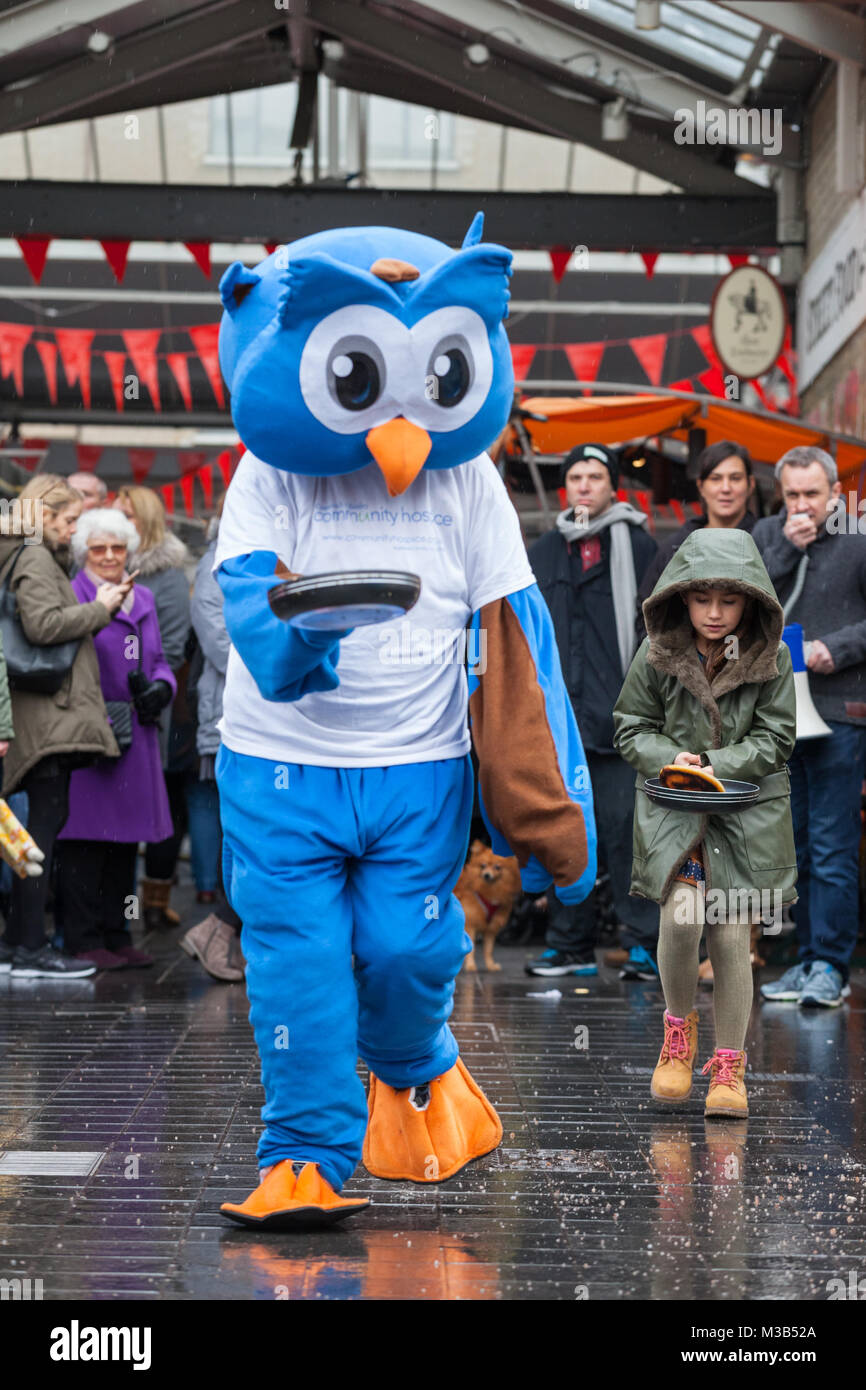 Greenwich Market, London, UK, 10th Feb 2018. Owly the Owl mascot ...