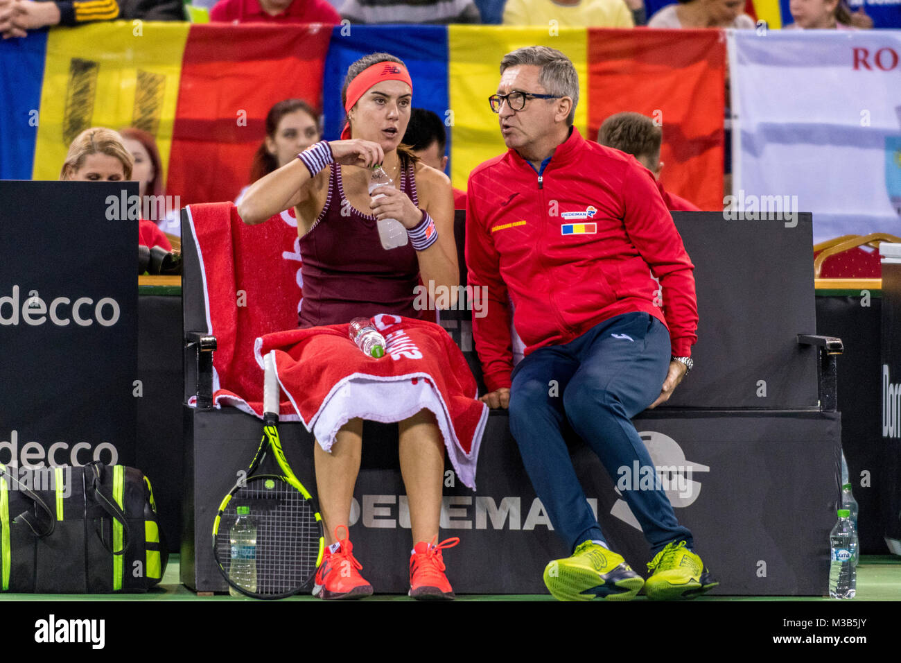 February 10, 2018: Sorana Cirstea (ROU) and Florin Segarceanu the team ...