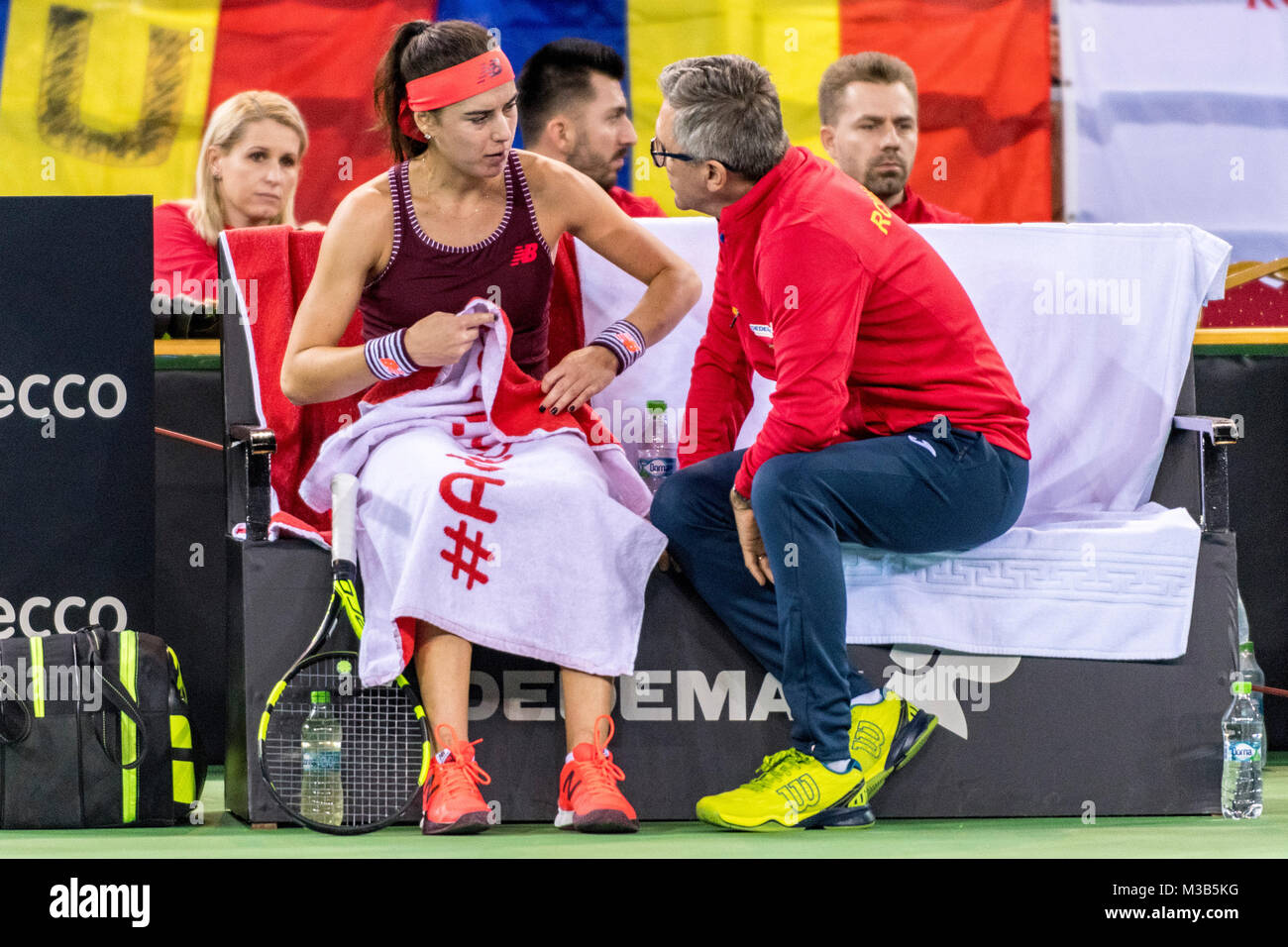 February 10, 2018: Sorana Cirstea (ROU) and Florin Segarceanu the team ...