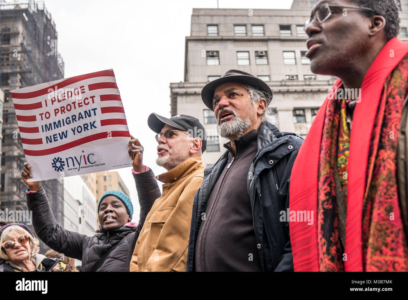 New York, USA, 10 Feb 2018. Immigrant rights activist Ravi Ragbir (2nd ...