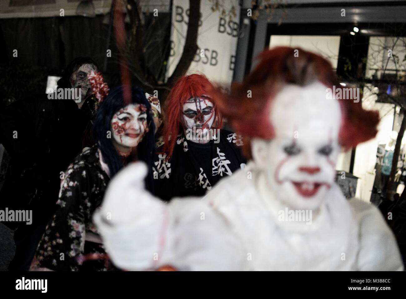 Athens, Greece. 10th Feb, 2018. Participants seen with horror costumes ...