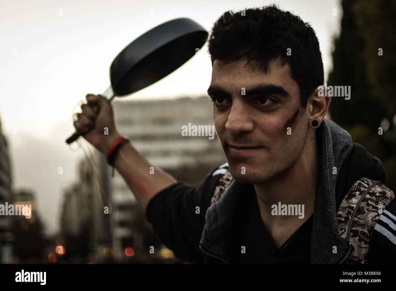 Athens, Greece. 10th Feb, 2018. A man seen dressed and used make-up to ...