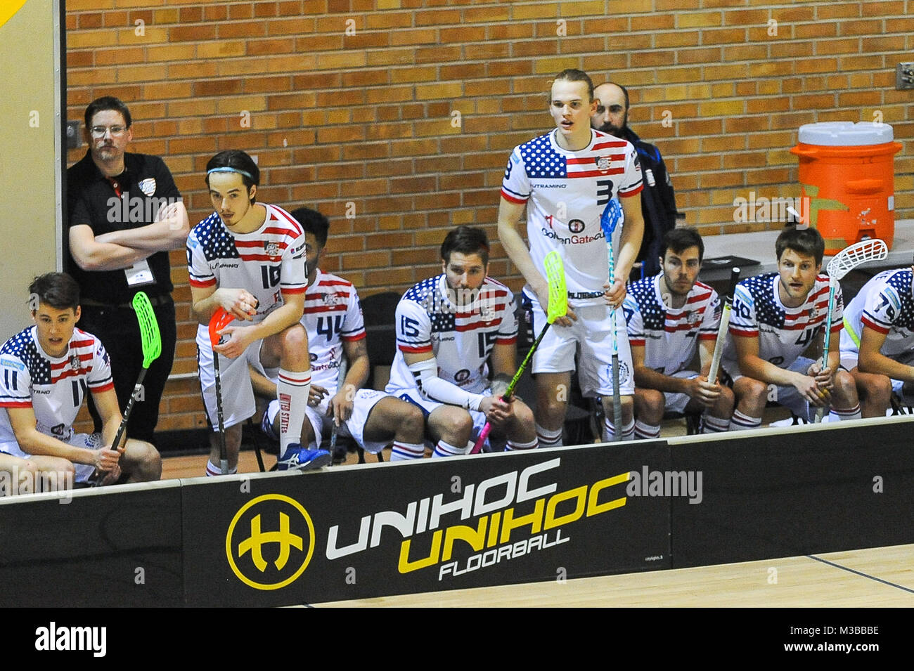 Toronto, Canada. 10th February, 2018. USA players watching game during ...