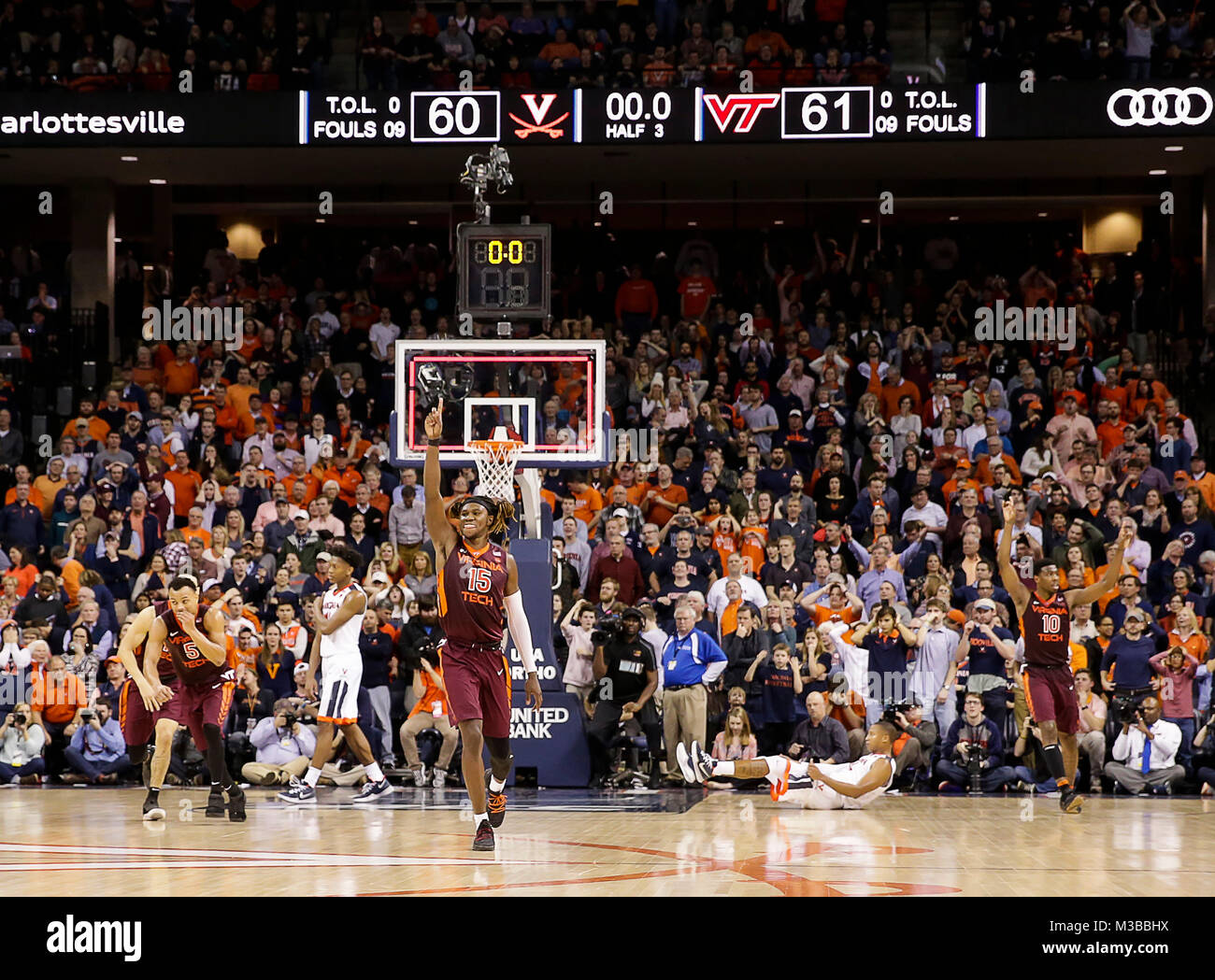 Charlottesville, VA, USA. 10th Feb, 2018. Virginia Tech Hokies G/F #15 ...