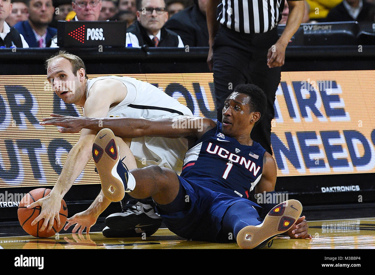 Wichita, Kansas, USA. 10th Feb, 2018. After a fight for a loos ball ...