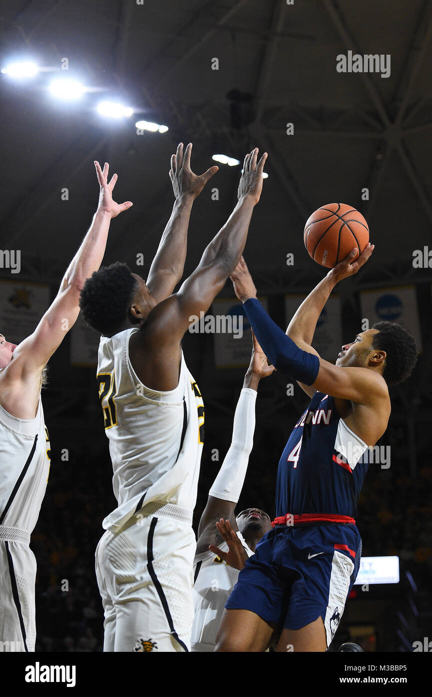 Wichita, Kansas, USA. 10th Feb, 2018. Connecticut Huskies guard Jalen ...