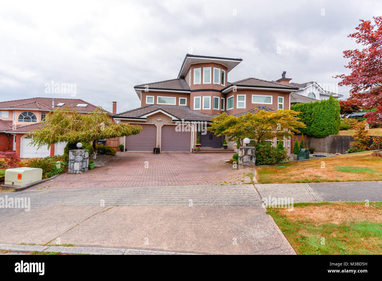A typical American private house with a garage for a family in a suburb ...