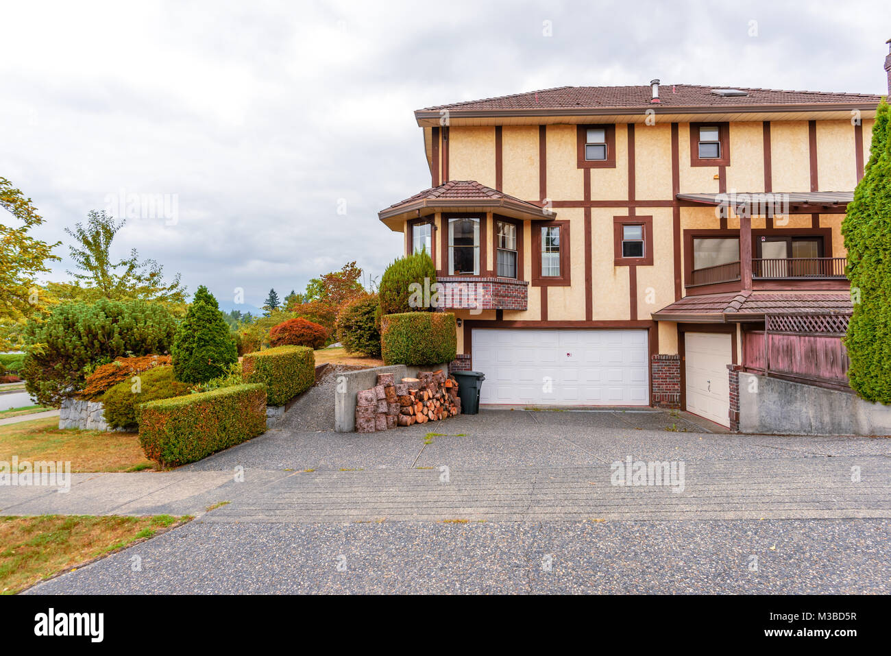 A typical American private house with a garage for a family in a suburb ...