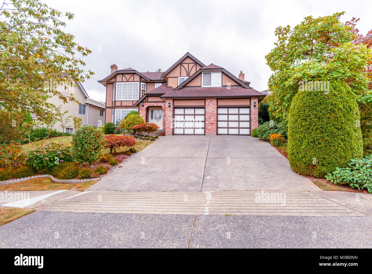 A typical American private house with a garage for a family in a suburb ...