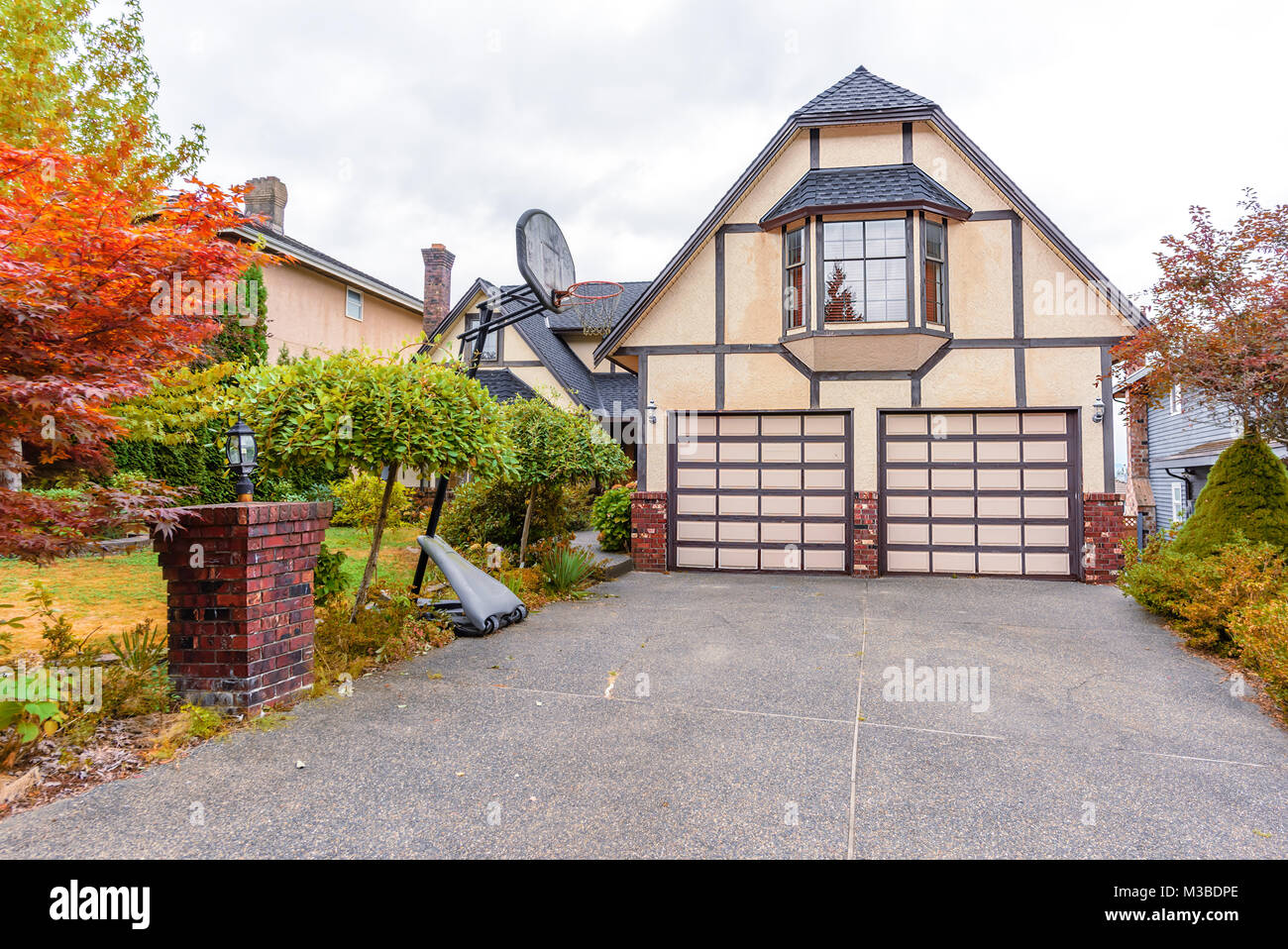 A typical American private house with a garage for a family in a suburb ...