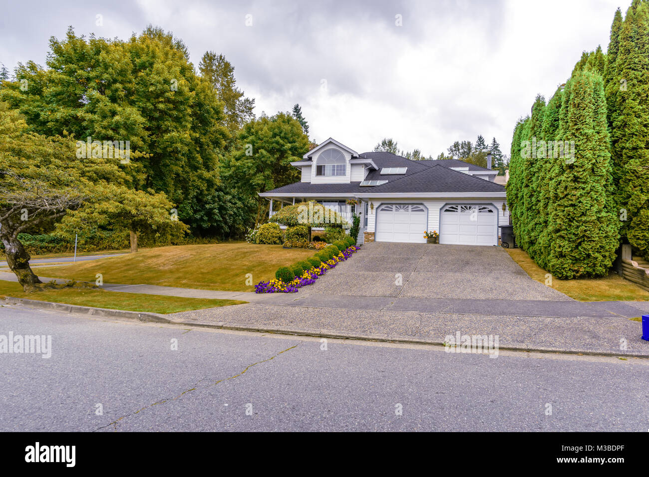 A typical American private house with a garage for a family in a suburb ...