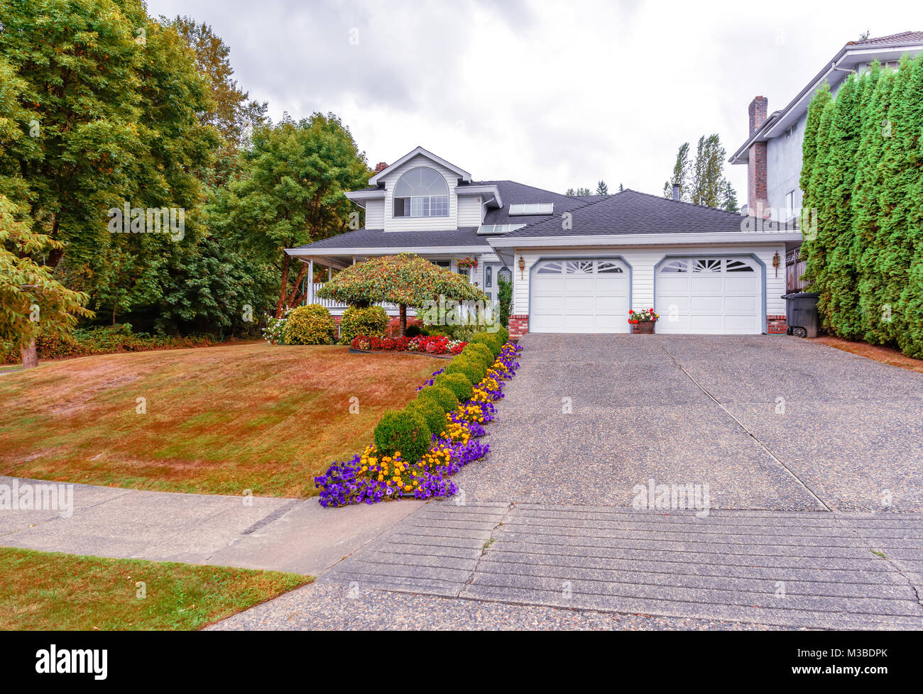 A typical American private house with a garage for a family in a suburb ...